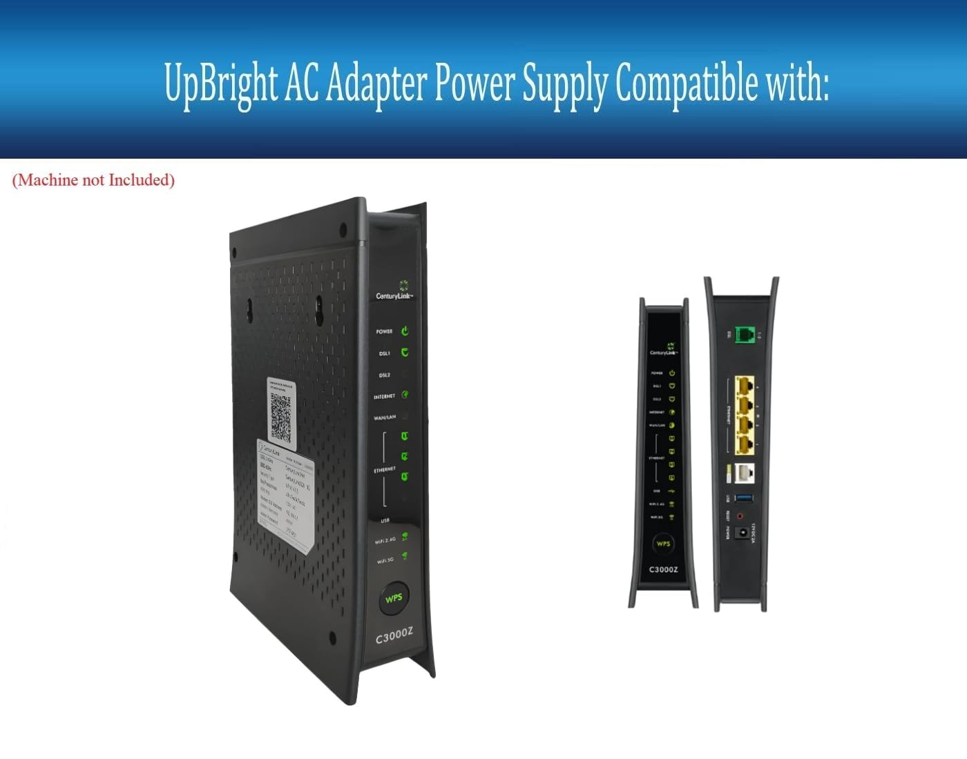 UpBright 12V AC/DC Adapter Compatible with CenturyLink Zyxel C3000Z Century Link Wireless WiFi Modem Router UMEC UP0251M-12PA UP0251M12PA 12VDC 2A DC12V 2000mA 12.0V 2.0A Power Supply Cord Charger PSU