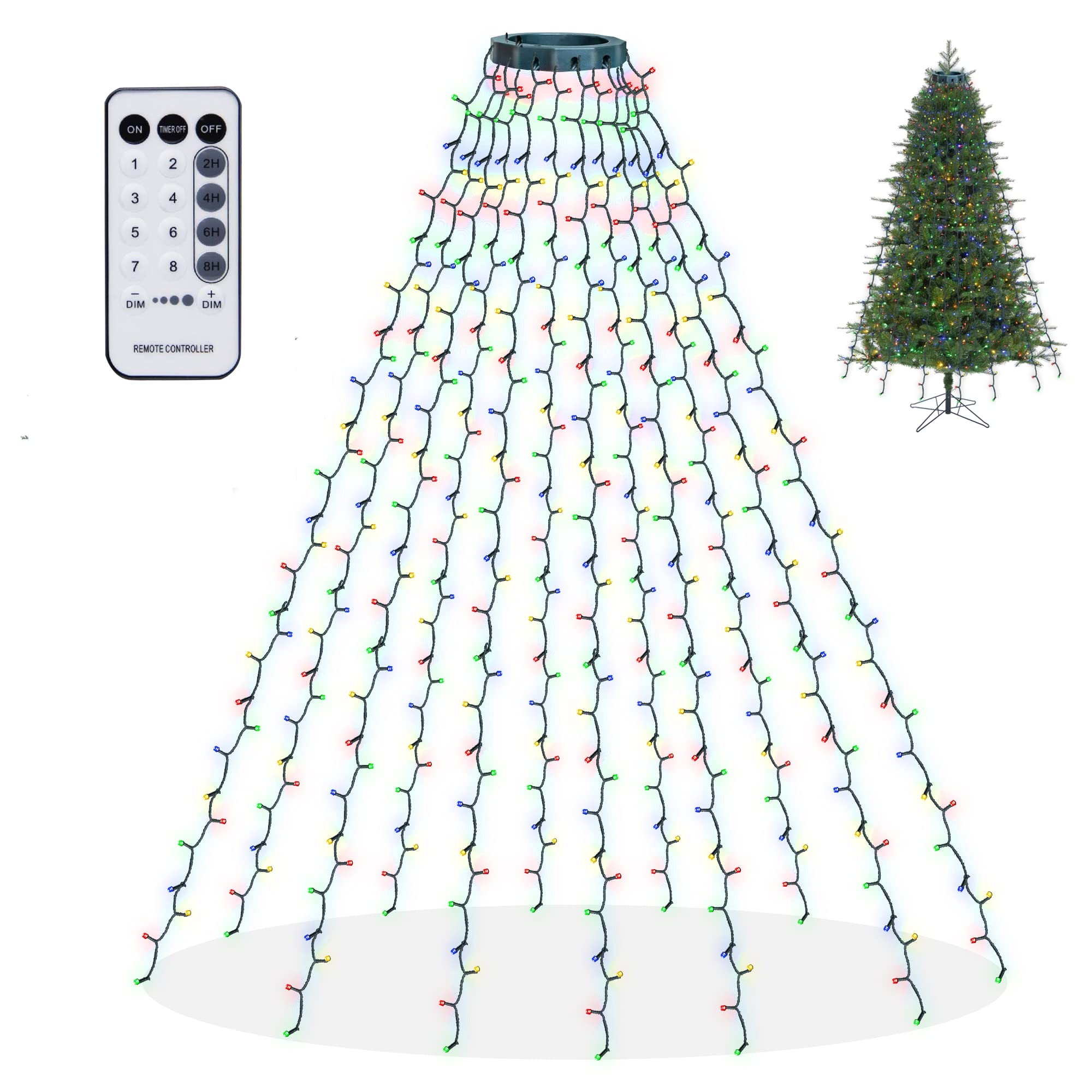 Dazzle Bright Christmas Tree Lights, 360 LED Waterfall Tree Topper Lights with Remote & 8 Lighting Modes, 9.8FT X 12 Lines Christmas Lights for Indoor Outdoor Yard Party Xmas Decoration (Warm White)