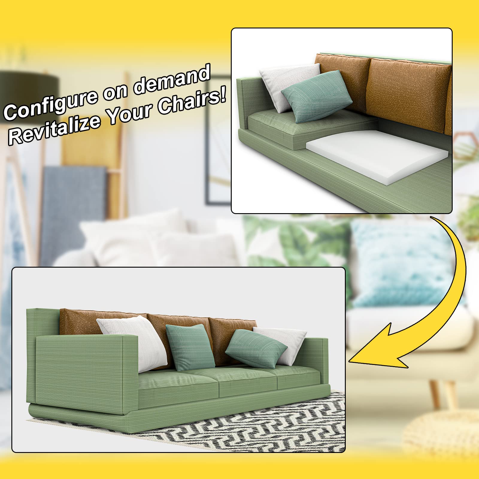 Eazy2hD Furniture Seat Couch Cushions Replacement 20" x 20" High-Density Foam Cushion Sag Repair Soft Chair Square Cushion Foam Support for Sofa Seat Cushiones(Quantity 2)