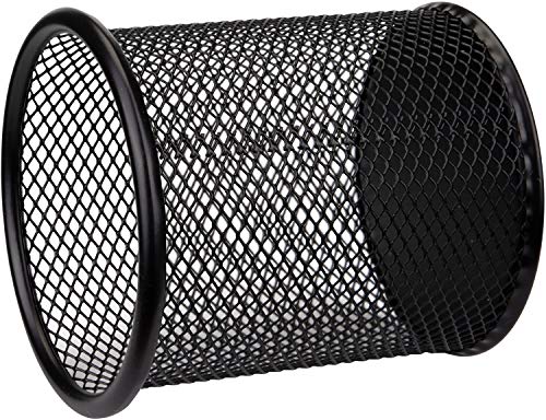 Nicunom 12 Pack Metal Pen Holder Mesh Pencil Holder Desk Organizer Mesh Round Pen Cup Pencil Cup for Desk Office Pen Organizer, Black