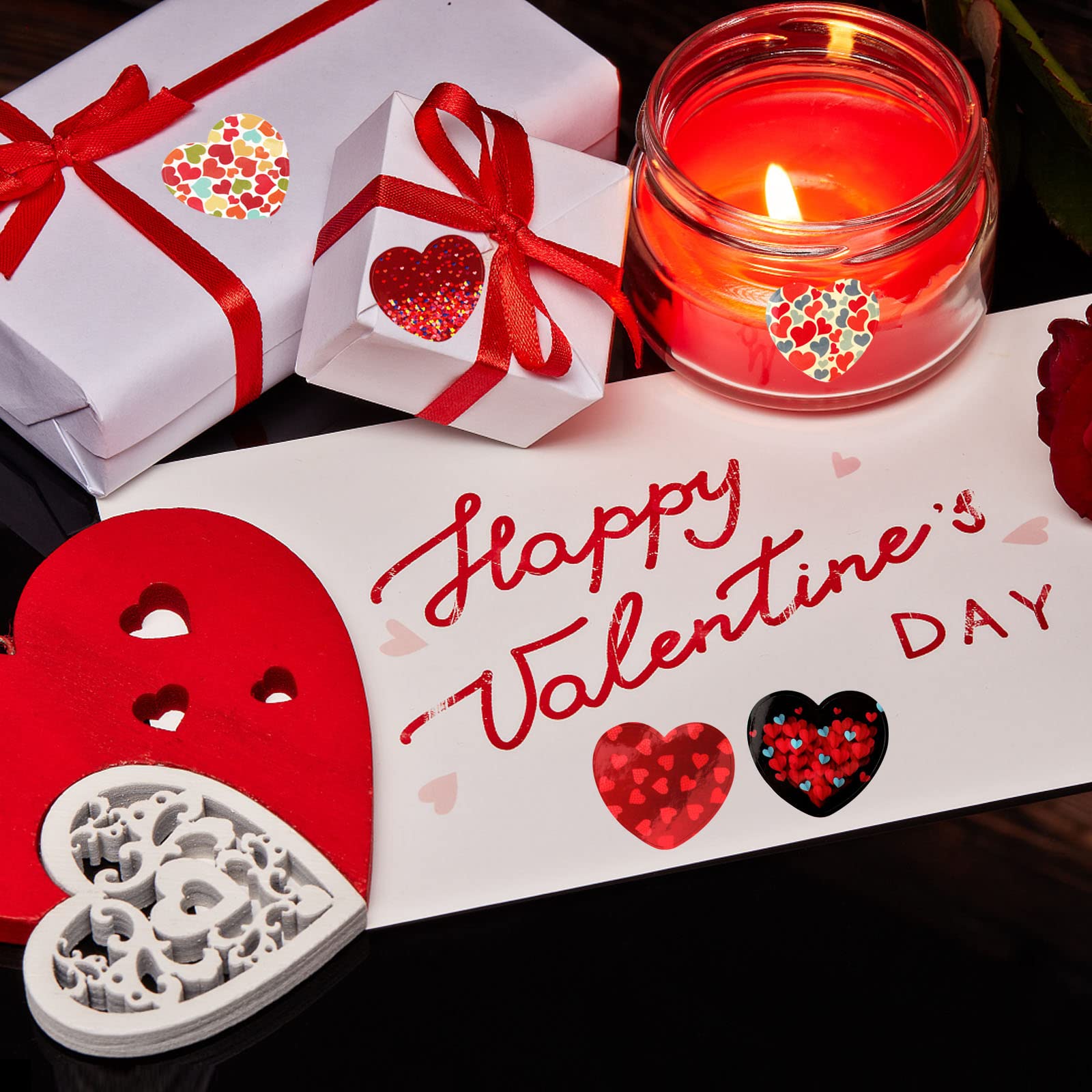 HOWAF Valentine's Day Heart Shape Stickers, Valentine's Day Labels Stickers Sheets, Valentines Day Decorative Stickers for Valentines Party Decorations Supplies, Happy Valentine’s Day Self Adhesive Stickers