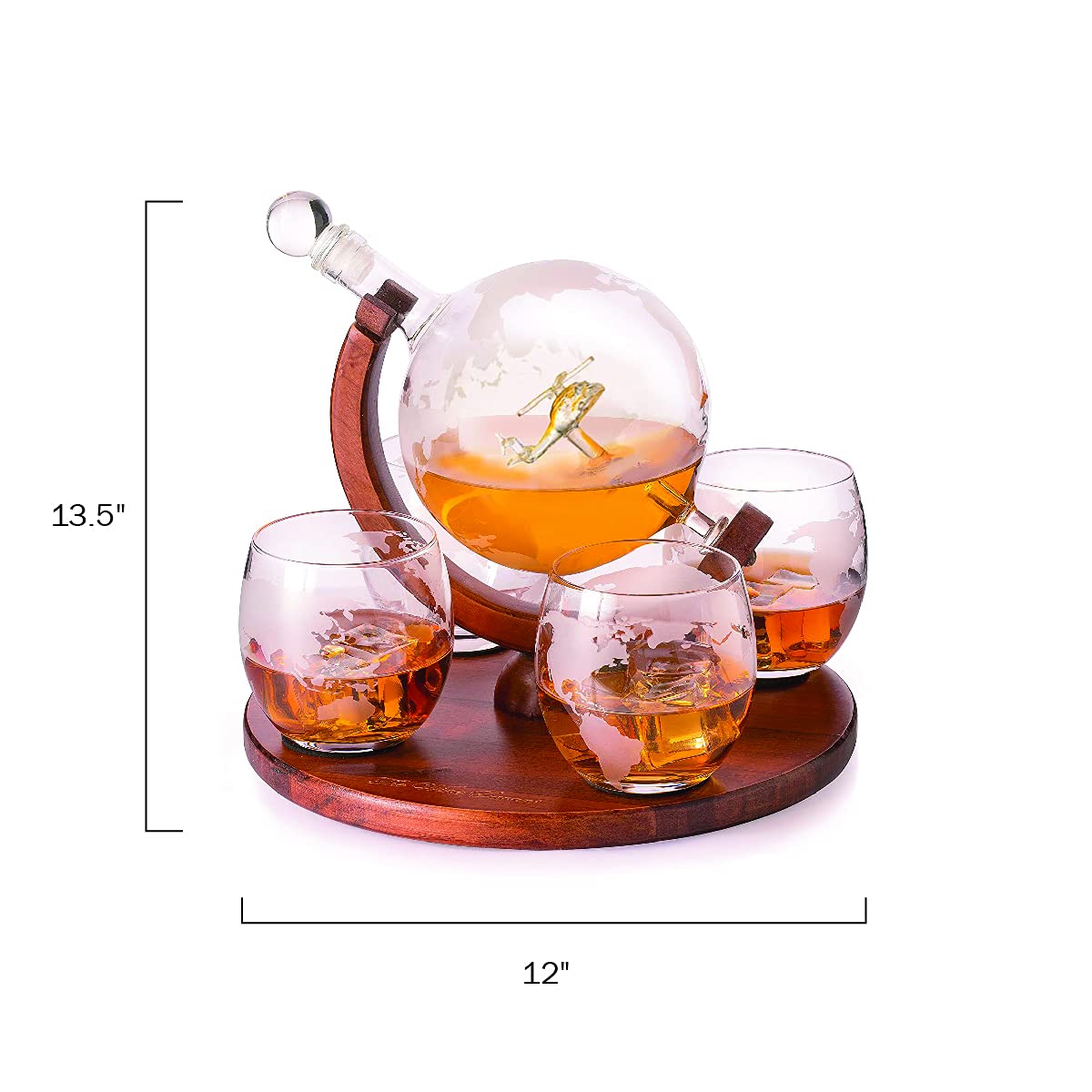Helicopter Whiskey Decanter - Helicopter Pilot Gifts - The Wine Savant Whiskey Gift Set Globe Decanter with military helicopter Pilot Gift - Helicopter Decor, Alcohol Related Gifts, Gift Aviation