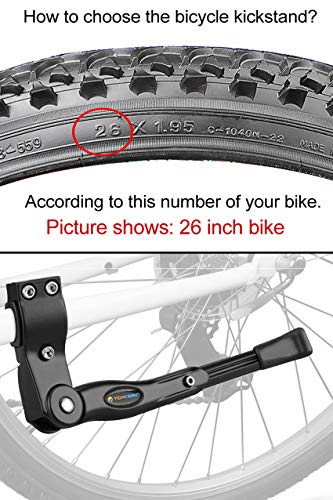 TOPCABIN Bicycle Adjustable Aluminium Alloy Bike Bicycle Kickstand Side Kickstand Fit for 22" 24" 26"- Black