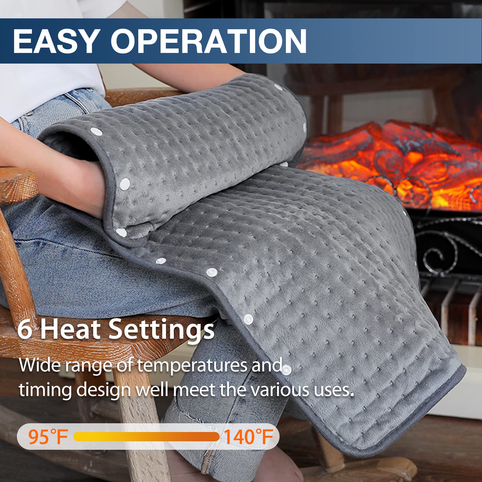 DAILYLIFE Heating Pad, Foot Warmer, 17"x33" Electric Heating Pad for Back Pain Relief, UL Certified with Overheating Protection | 6 Heating Settings | Auto-Off | Machine Washable, Gray