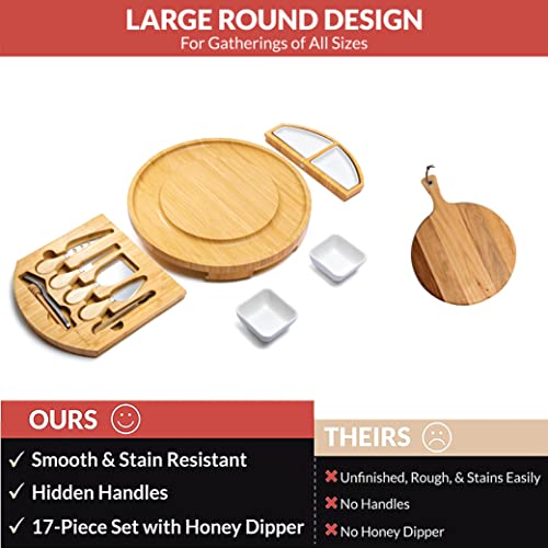 Round Cheese and Charcuterie Board Set - 13", Round Charcuterie Board, Bamboo Cheese Board and Knife Set, Beautiful Charcuterie Gift for Mom, Round Cheese Board Set, Circle Charcuterie Board Round