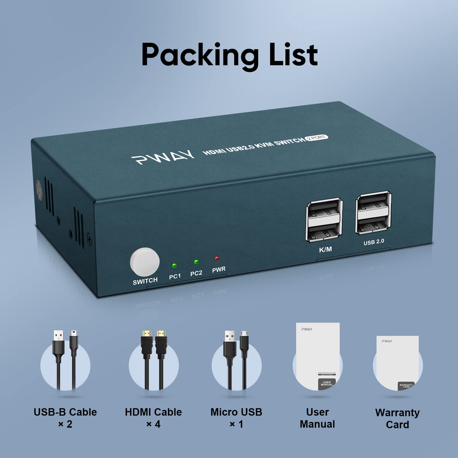 HDMI KVM Switch Dual Monitor, 2 Port KVM Switch 4K@30Hz, KVM Switch 2 Computer 2 Monitor, KVM Supported Wireless Keyboard & Mouse and Hotkey Switch, Dual Monitor KVM Switch with 4 HDMI Cables