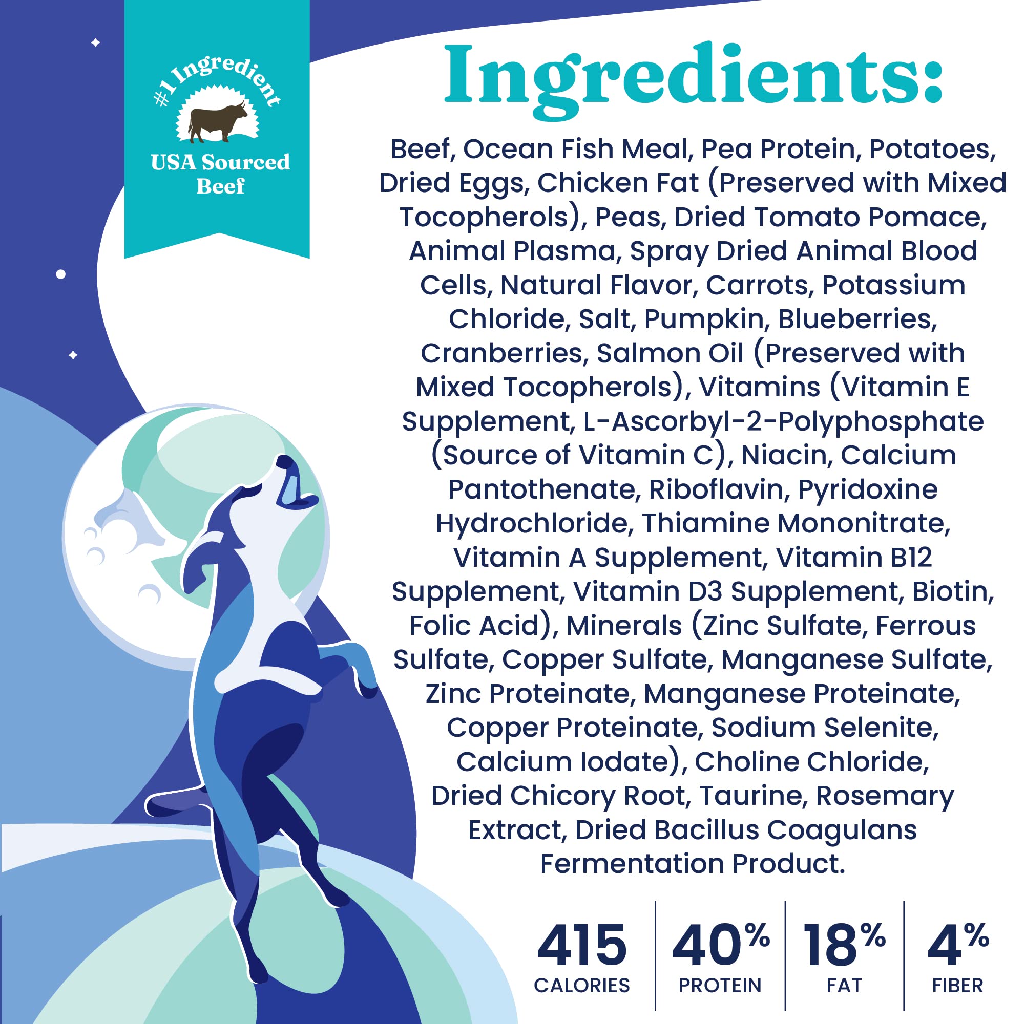 Solid Gold Dry Dog Food w/Nutrientboost for Adult & Senior Dogs - Made with Real Beef, Egg, and Pea - Barking at The Moon High Protein Dog Food for Energy, Digestive and Immune Support - 3.75 LB Bag