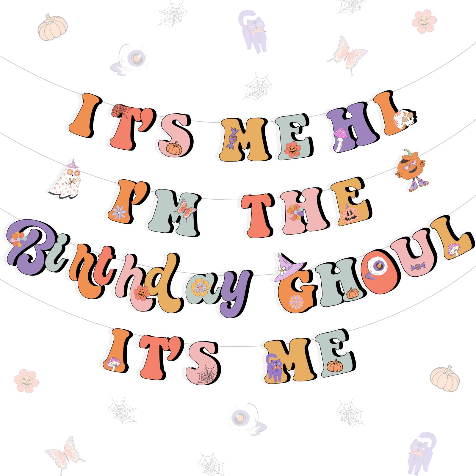 Groovy Halloween Decorations It's Me Hi I'm The Birthday Ghoul It's Me Banner Garland Vintage Halloween Birthday Banner for Groovy Hippie Halloween Party Retro Halloween Birthday Bachelorette Party