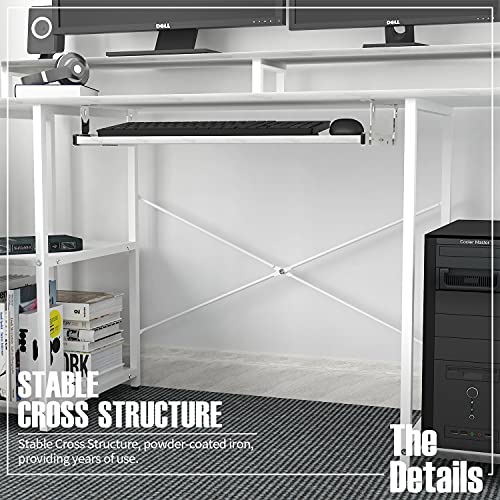 TOPSKY Computer Desk with Storage Shelves/24.5in Keyboard Tray/Monitor Stand Study Table for Home Office(54*19inch, White Marble Texture)