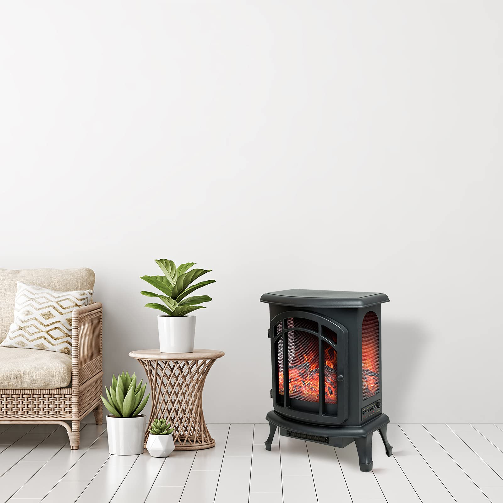 FLAME&SHADE Electric Fireplace Stove for Indoor use, 24 inch Portable Freestanding Space Heater with Remote