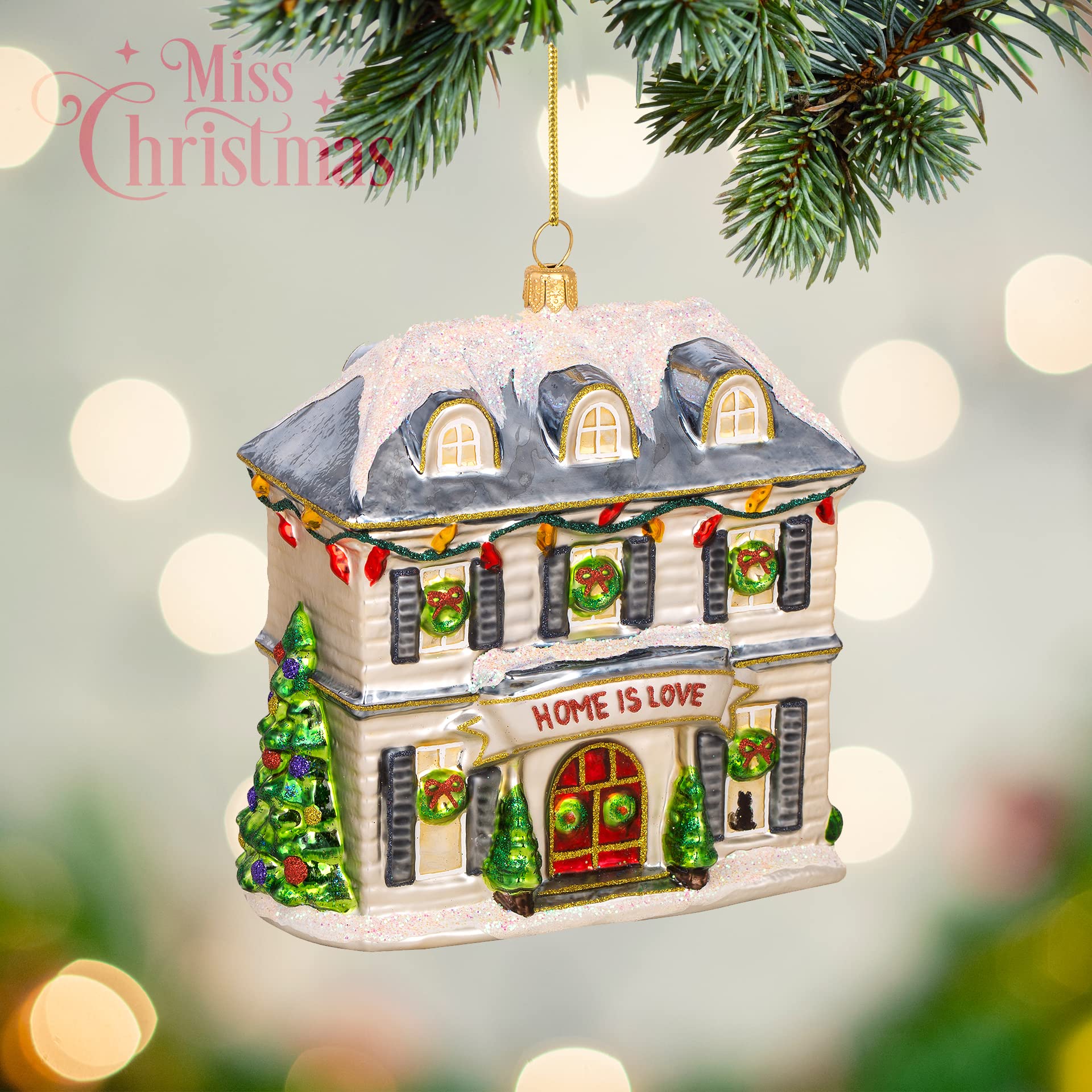 EBE015 Miss Christmas 2024 Collection Home is Love New House Blown Glass Christmas Tree Ornament