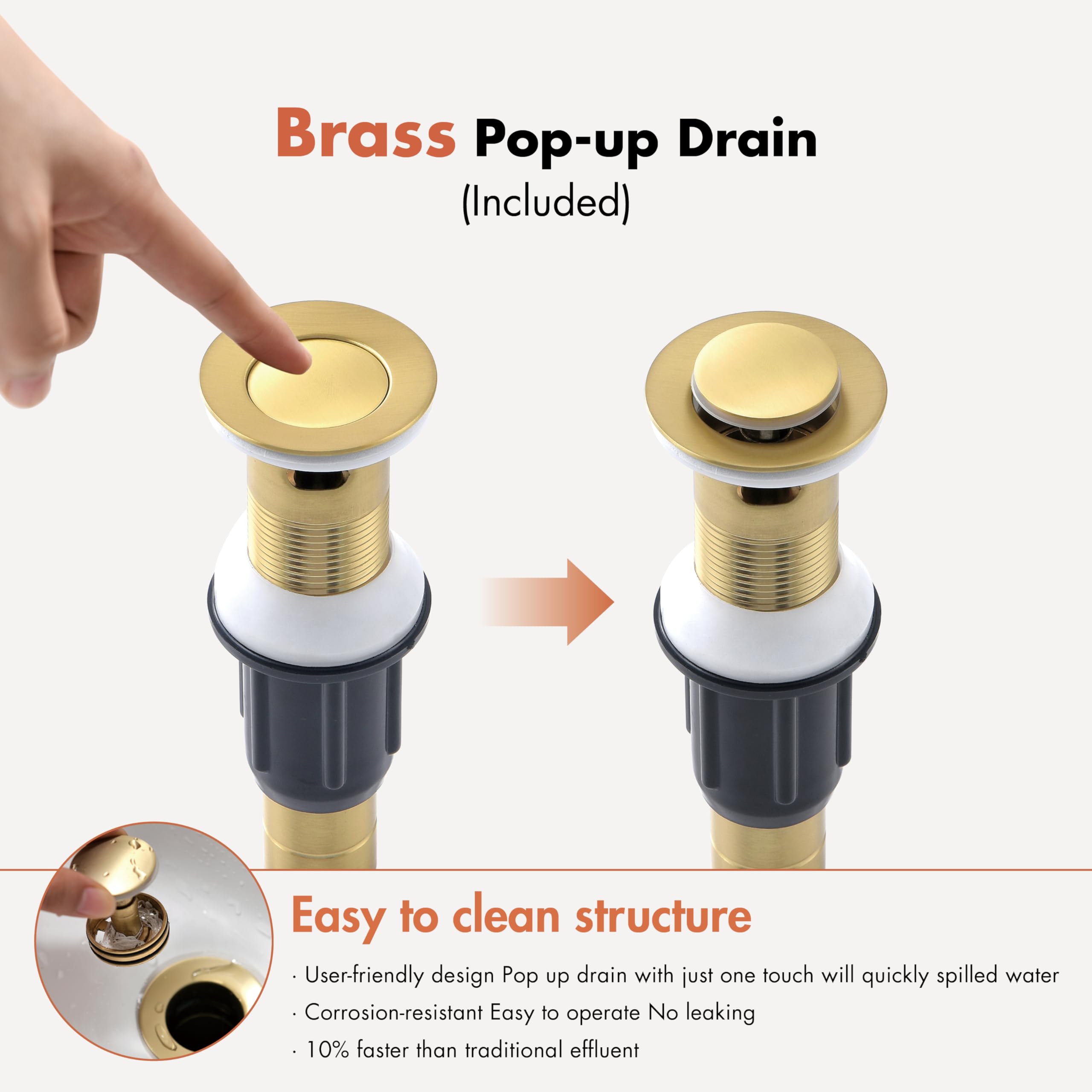 INDARE 2 Handle Centerset Bathroom Faucet, Gold Bathroom Faucets for Sink 3 Hole, 4-Inch Bathroom Sink Faucet, Bathroom Faucets with Pop-Up Drain & Supply Lines, Brushed Gold,110107-BG-1