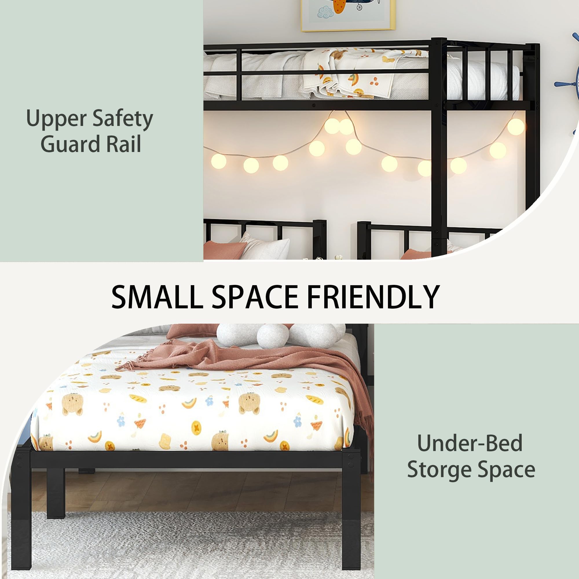 Harper & Bright Designs Triple Bunk Beds for Kids, Metal Twin Over Two Twin Bunk Bed Frame, 3 Beds Bunk Beds with Storage Shelf for Three Kids Boys Girls, Black