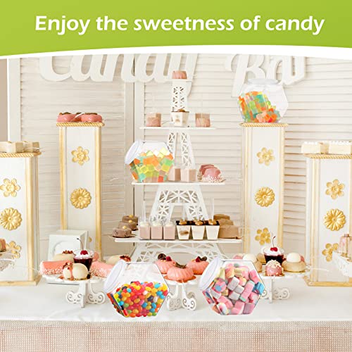 Hoolerry 16 Pcs Hexagon Plastic Candy Jars with Lids 30oz Canister Container Jar Bucket for Candy Buffet Cookies Snacks Gifts and Storage Countertop Display