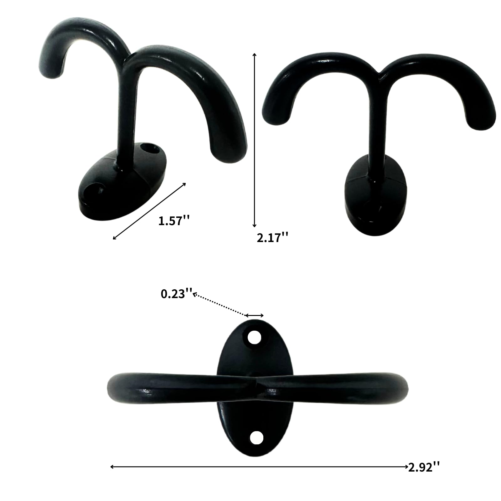 Kethyon Horizontal Double Prongs Hook with Anchor Like Design Suitable to Set Under Table (20 Screws Included) Wall Hanger (10 Pack, Black)