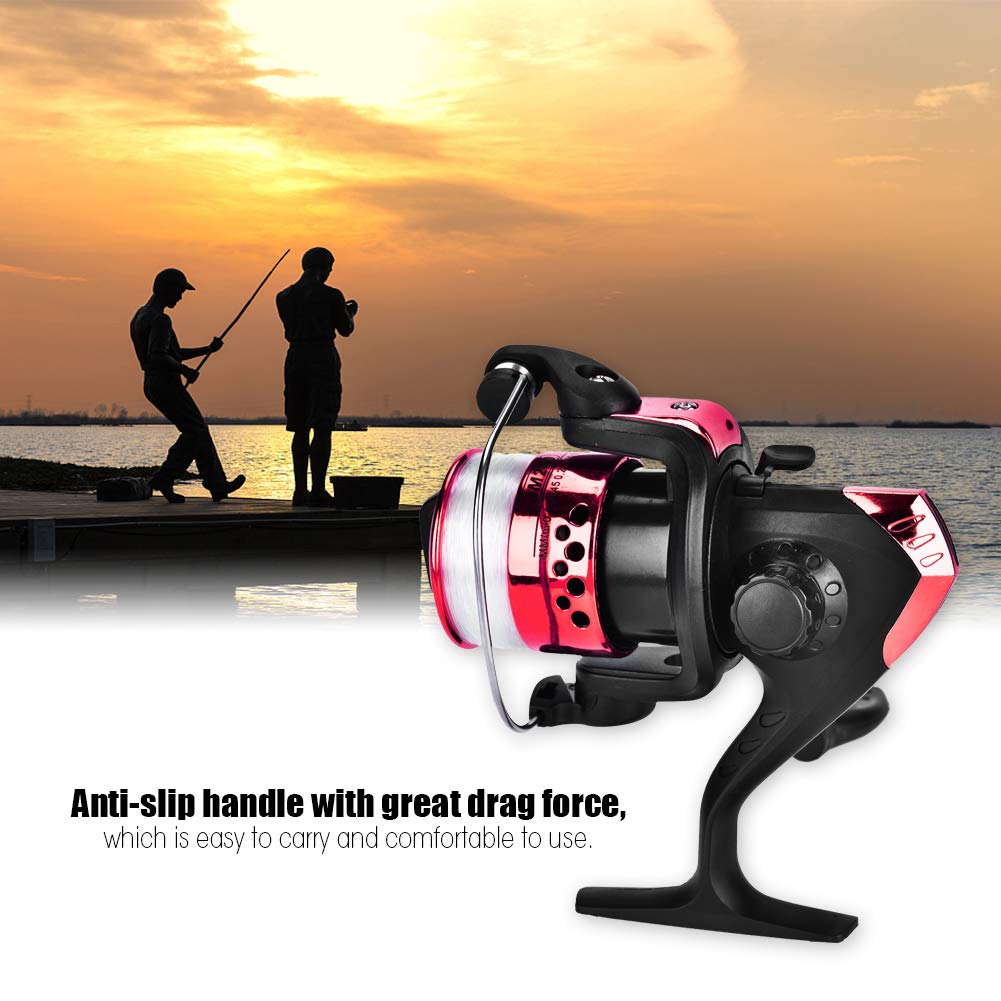 Fishing Reel, 3 Colors Freshwater Fishing Line Wheel Plastic Electroplating 200 Lightweight Spinning Fishing Reel Tackle Accessory with Wire (Red)