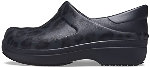 Crocs Women's Neria Pro II Clogs, Slip Resistant Work Shoes, Black/Leopard, Numeric_6