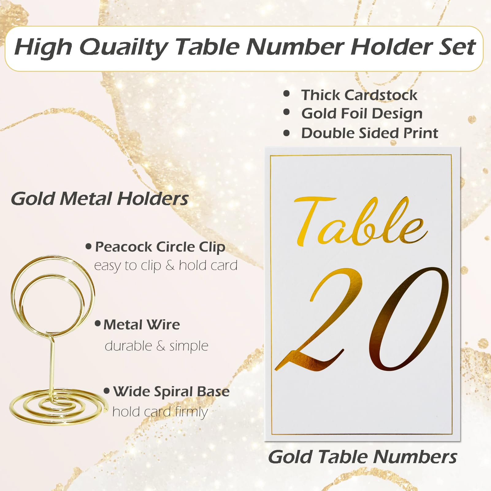 Gold Table Number Cards with Holders, 1-30 Gold Place Cards with Stands, 4x6" Double Sided Table Place Cards, Table Sign with Stands for Wedding Reception Event Party Restaurant Centerpieces Decor