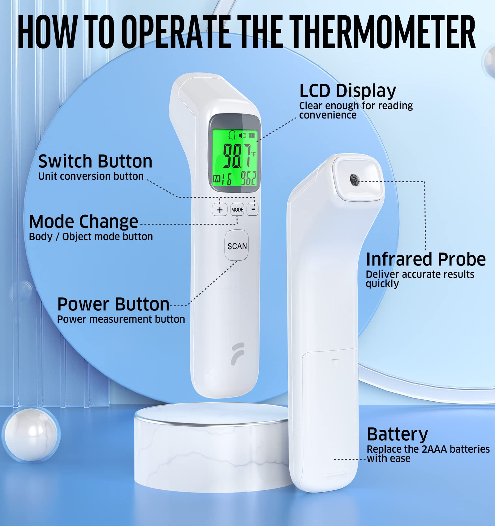 Thermometer for Adults and Kids, No-Touch Forehead Thermometer with Object Mode Function,Fever Alert and 32 Set Memory Recall,Instant Accurate Reading Digital Baby Thermometer for Fever