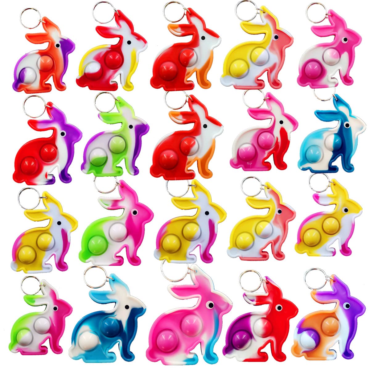 HOZKEAP 20 packs Bulk Rabbit Mini Pop Fidget Key Chain,Birthday Party Favors Student Prizes Gift