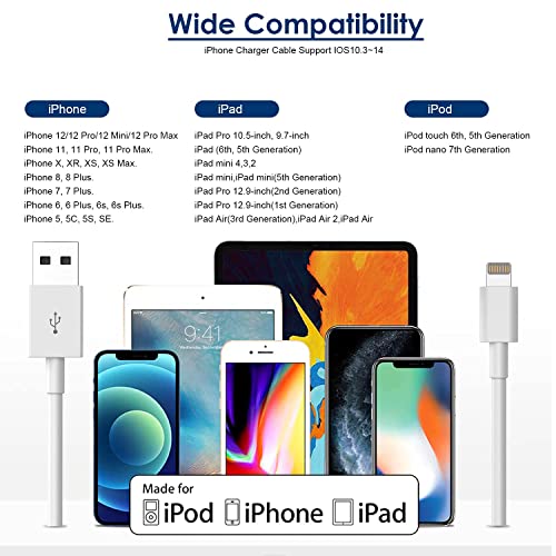 iPhone Charger 10ft, [Apple MFi Certified] Long Lightning Cable Data Sync Charging Cords with USB Wall Charger Travel Plug Adapter for iPhone 13 12 11 Pro Max/SE 2020/X/XR/8/7/6/iPad and More(2Pack)