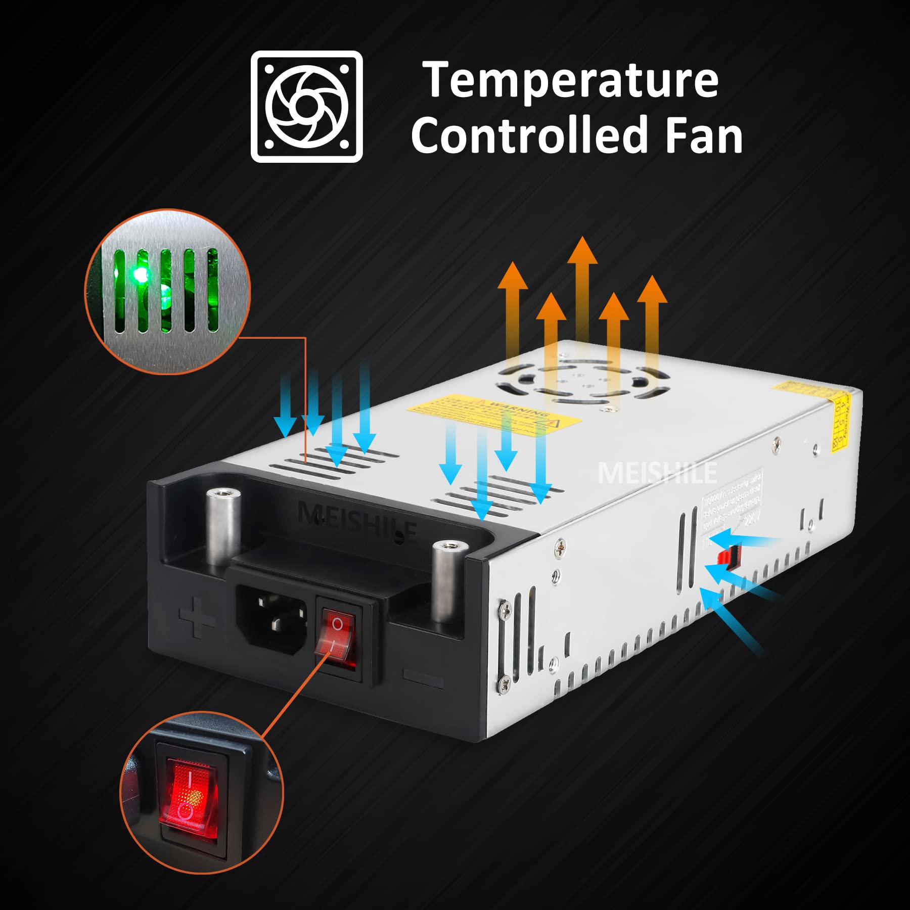 Upgrade 12V 50A 600W DC Switching Power Supply Upgrad Clip PSU AC-DC 12Volt Transformer Converter 0-40/25amps LED Drive Light Lamp Meter Electric Printer Semiconductor Motor Pump Fan SMPS 110V/220V