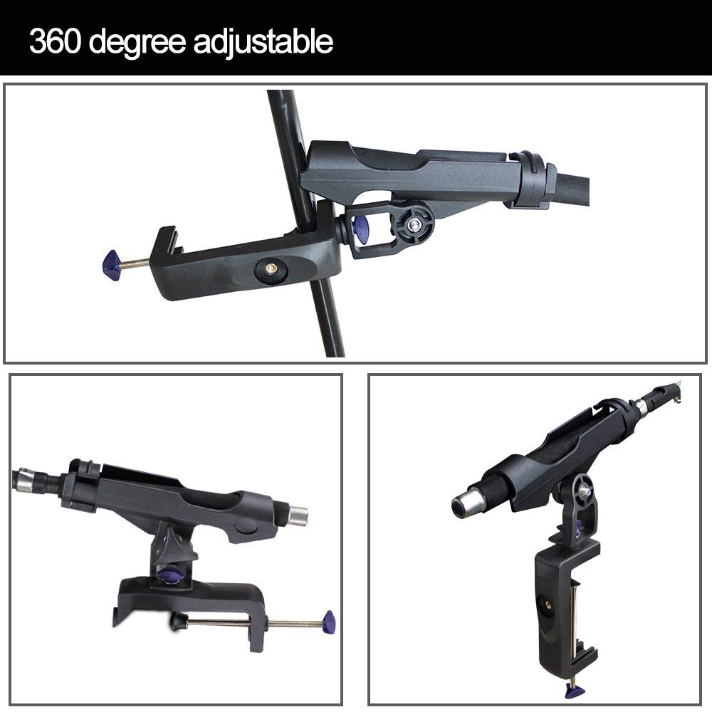 Fishing Rod Holders for Boats with Large Clamp Opening 360 Degree Adjustable Fish Pole Racks Folding Holder (RH40)