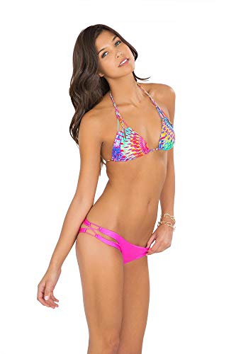 Luli Fama Women's Borrachera De Mar Zig Zag Open Side Moderate Bikini Bottom, Too Hot Miami, Medium