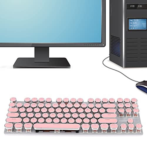 Mechanical Gaming Keyboard, 87 Keys 26 RGB Backlit USB Wired Keyboard Waterproof with Red Switches for Win ME, for Win2000, for Win XP, for Vista, for Win7, for Win8, for(Pink Electroplating Punk)