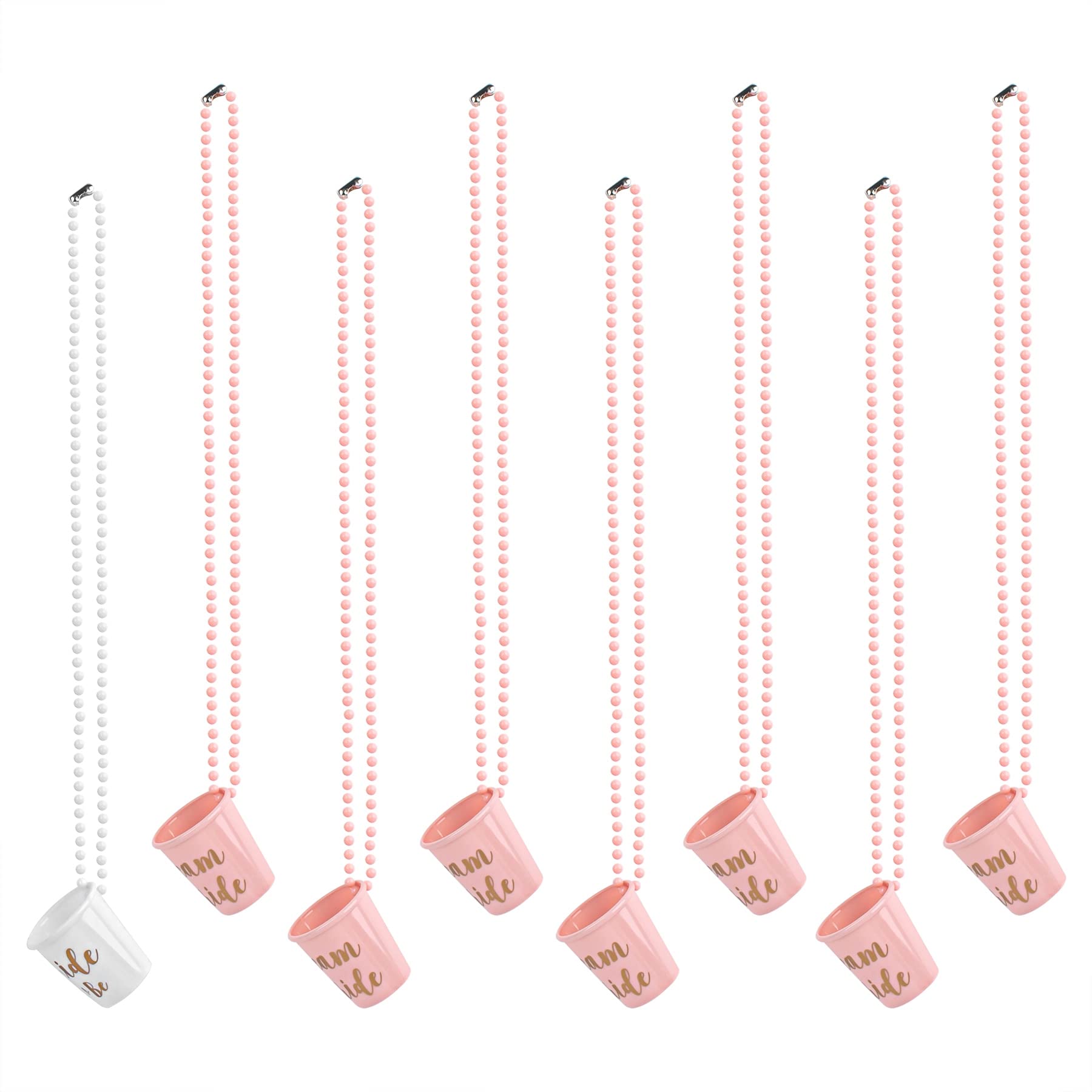 Framendino, 8 Pack Team Bride and Bride to Be Plastic Beaded Shot Glass Necklace Shot Glasses Bridal Necklace with Gold Foil for Bachelorette Party Decorations