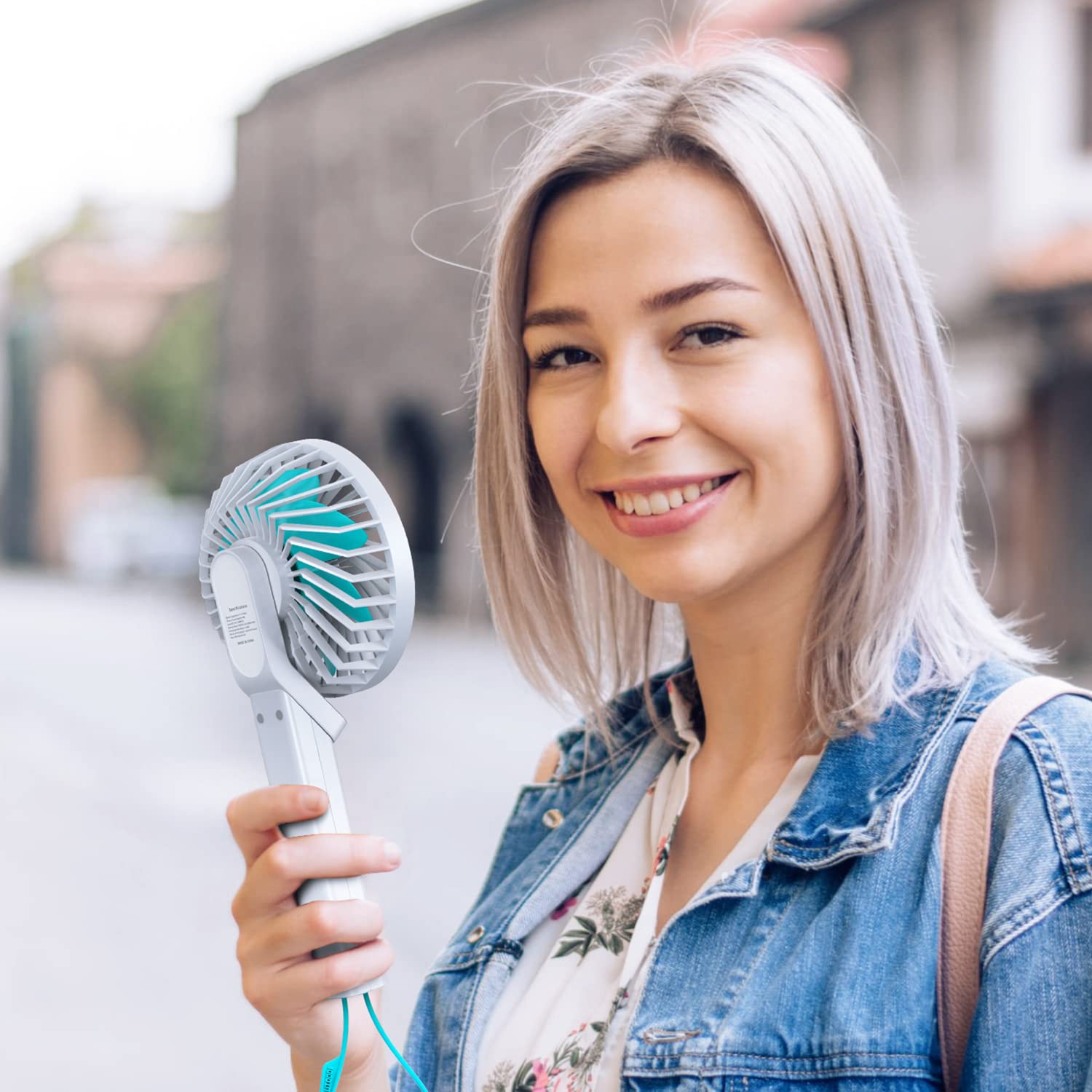 VersionTECH. Handheld Fan, Small Portable Personal Mini Desk Table Folding Fan with USB Rechargeable Battery Operated Electric Fan for Office Outdoor Sport Household Traveling Camping (white)