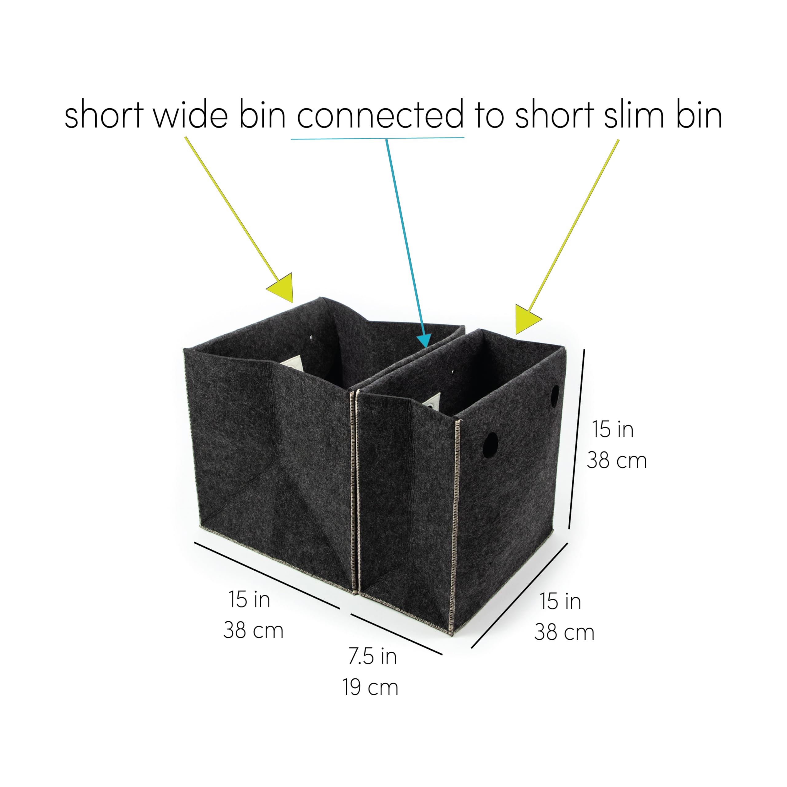 Three by Three Seattle Felt-Like-It™ Short-Slim Connectable Bins: Stylish and Versatile Storage Solutions for Laundry and More 15” tall x 7.5” wide x 15” deep