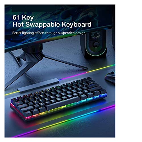 Mechanical Keyboard 61 Keys Mechanical Keyboard Hot Swappable Wired Dual Mode 60% Gaming Bluetooth Wireless Keyboard with Software (Size : Red Switch, Color : C)