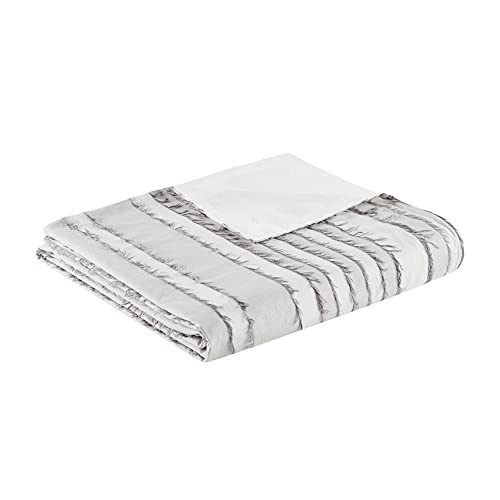 Urban Habitat Avery 100% Cotton Clipped Jacquard Duvet Casual Stripe Design, All Season Comforter Cover Modern Bedding Set with Matching Sham, Decorative Pillow, Full/Queen, Grey 5 Piece