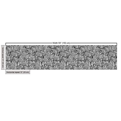 Lunarable Zebra Fabric by The Yard, Savannah Fauna Herd with Black Stripes Design Monochrome Illustration, Decorative Fabric for Upholstery and Home Accents, 1 Yard, Black and White
