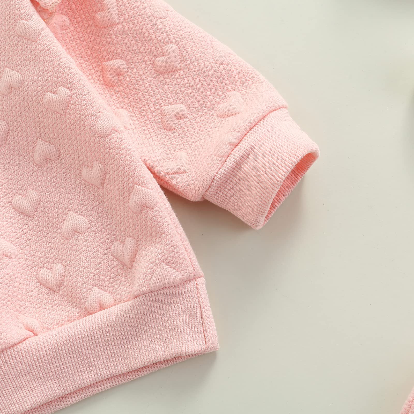 Ynibbim Valentine Baby Girl Clothes Set Ruffle Long Sleeve Sweatshirts Tops Pants Heart-Shape Printed Outfit (Pink, 6-12 Months)