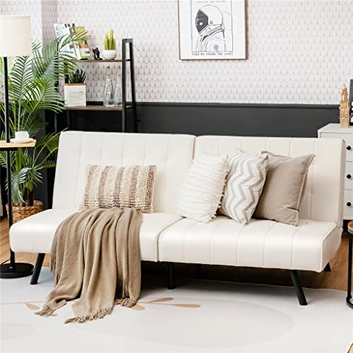 Walnut Futon Sofa Bed PU Leather Convertible Folding Couch Sleeper Lounge Convenient Installation (Color : A)