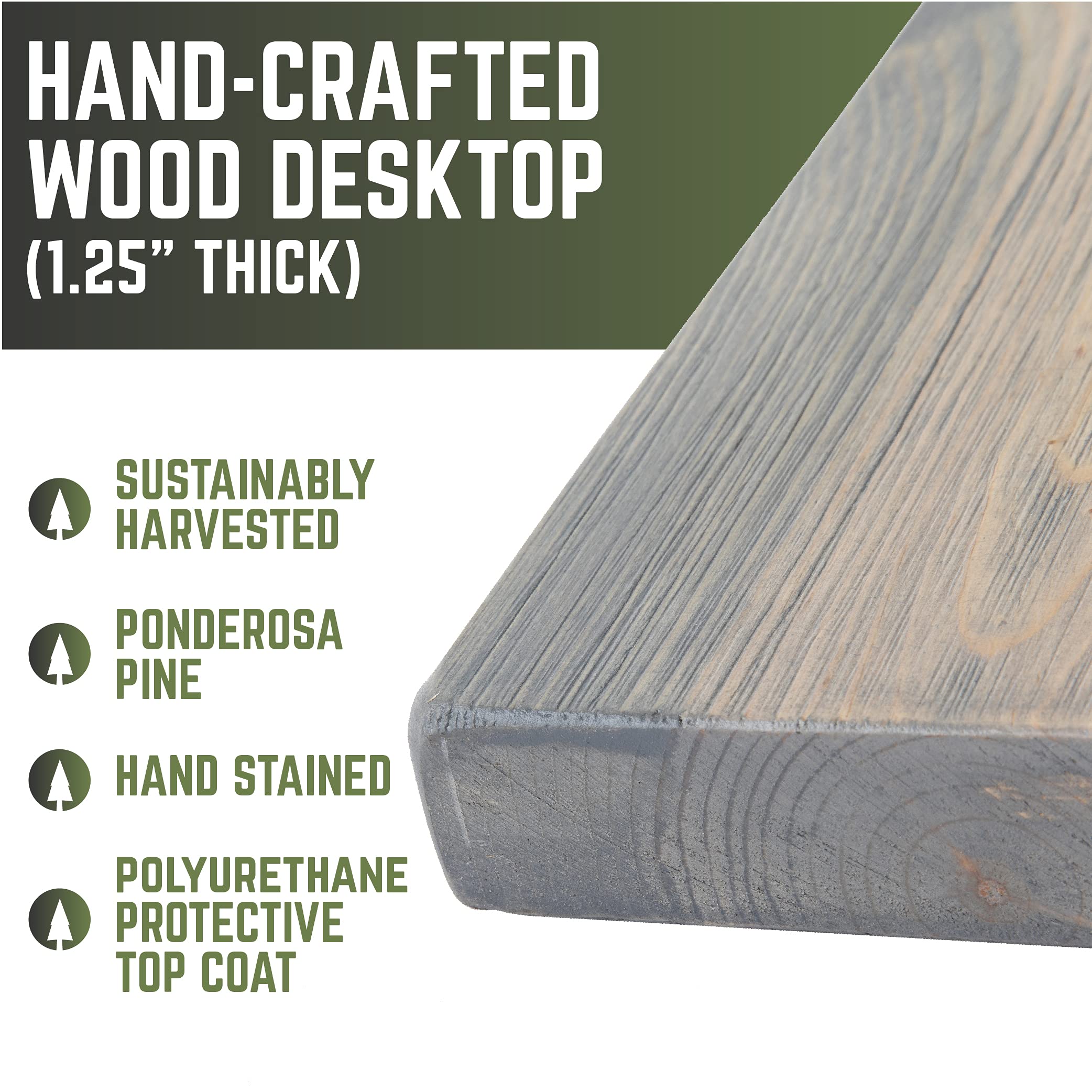 Restore by Pipe DÉCOR Solid Wood Office Desk Top, Reclaimed Ponderosa Pine Wood in Riverstone Grey, 48 in. x 24 in. x 1.25 in.