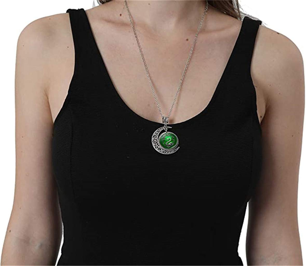 EONGERS Moon Pendant Harry Slytherin Snake Green Silver Charm Crescent Necklace Jewelry Gift for Women
