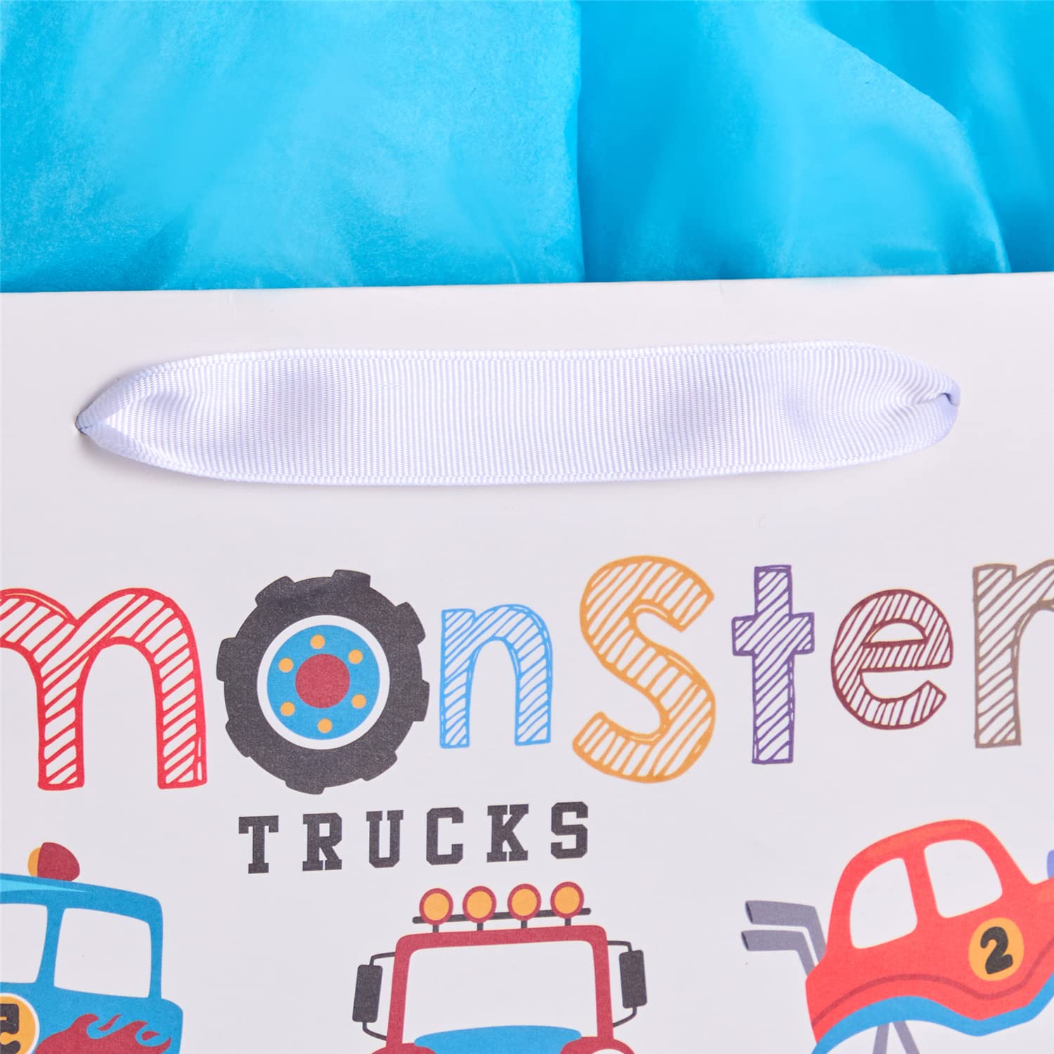 SUNCOLOR 13" Large Gift Bag with Tissue Paper for Boys (Monster Truck)