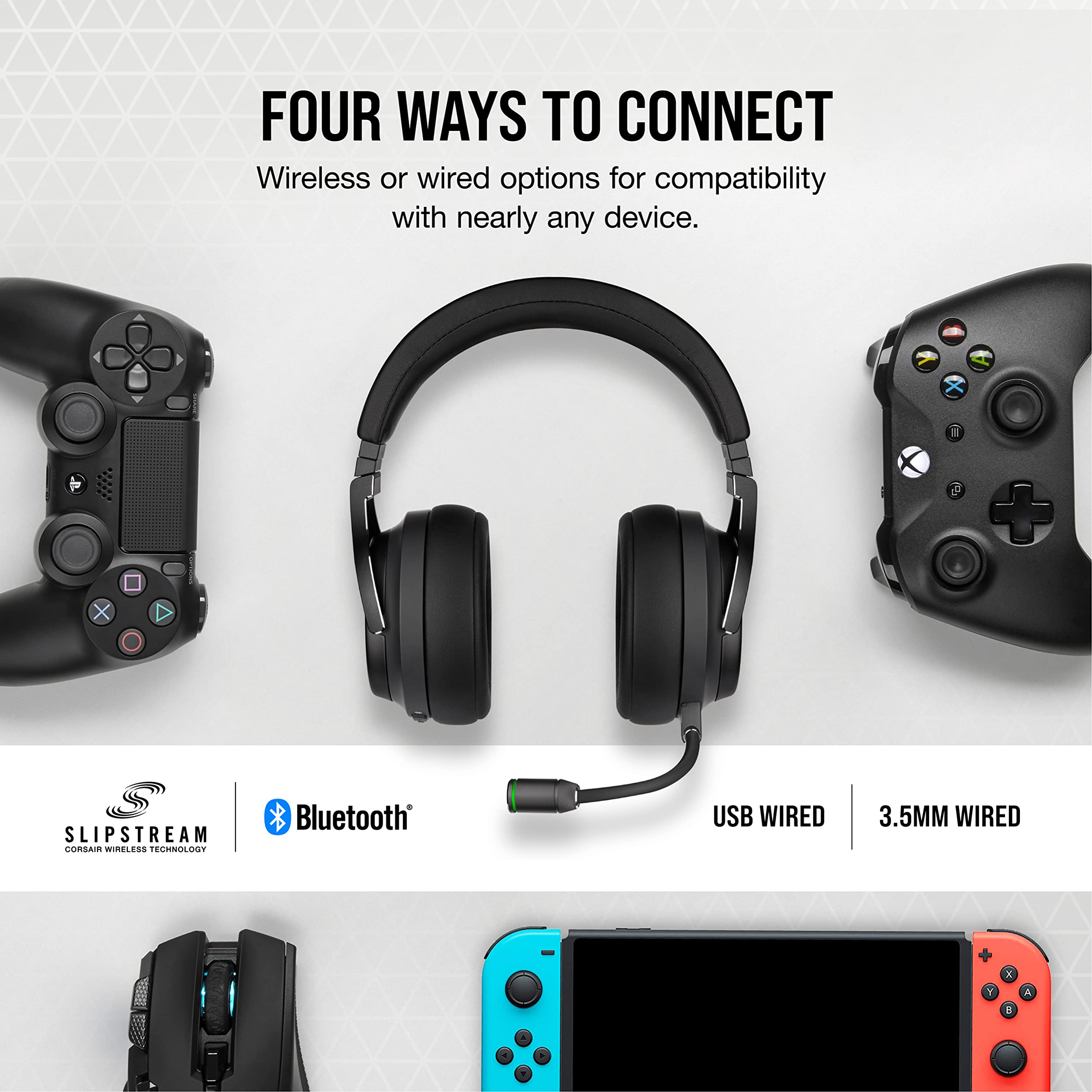 Corsair Virtuoso RGB Wireless XT High-Fidelity Gaming Headset with Bluetooth and Spatial Audio - Works with Mac, PC, PS5, PS4, Xbox Series X/S - Slate & MM700 RGB Extended Cloth Gaming Mouse Pad