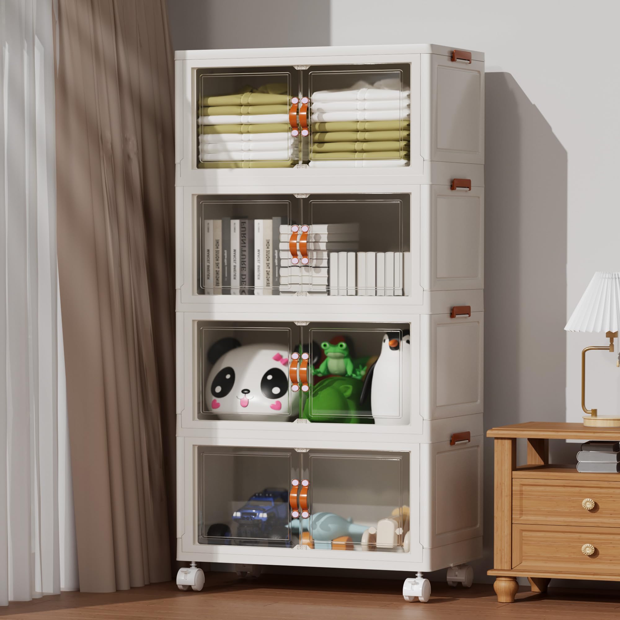 LONTAI Storage Cabinet with 4 96QT Drawers, Kitchen Pantry Cabinet, Wardrobe Closet, KitchenBathroom Cabinet, KitchenStorage Cabinet with Doors, Tall Storage Cabinet, KitchenBathroom Closet
