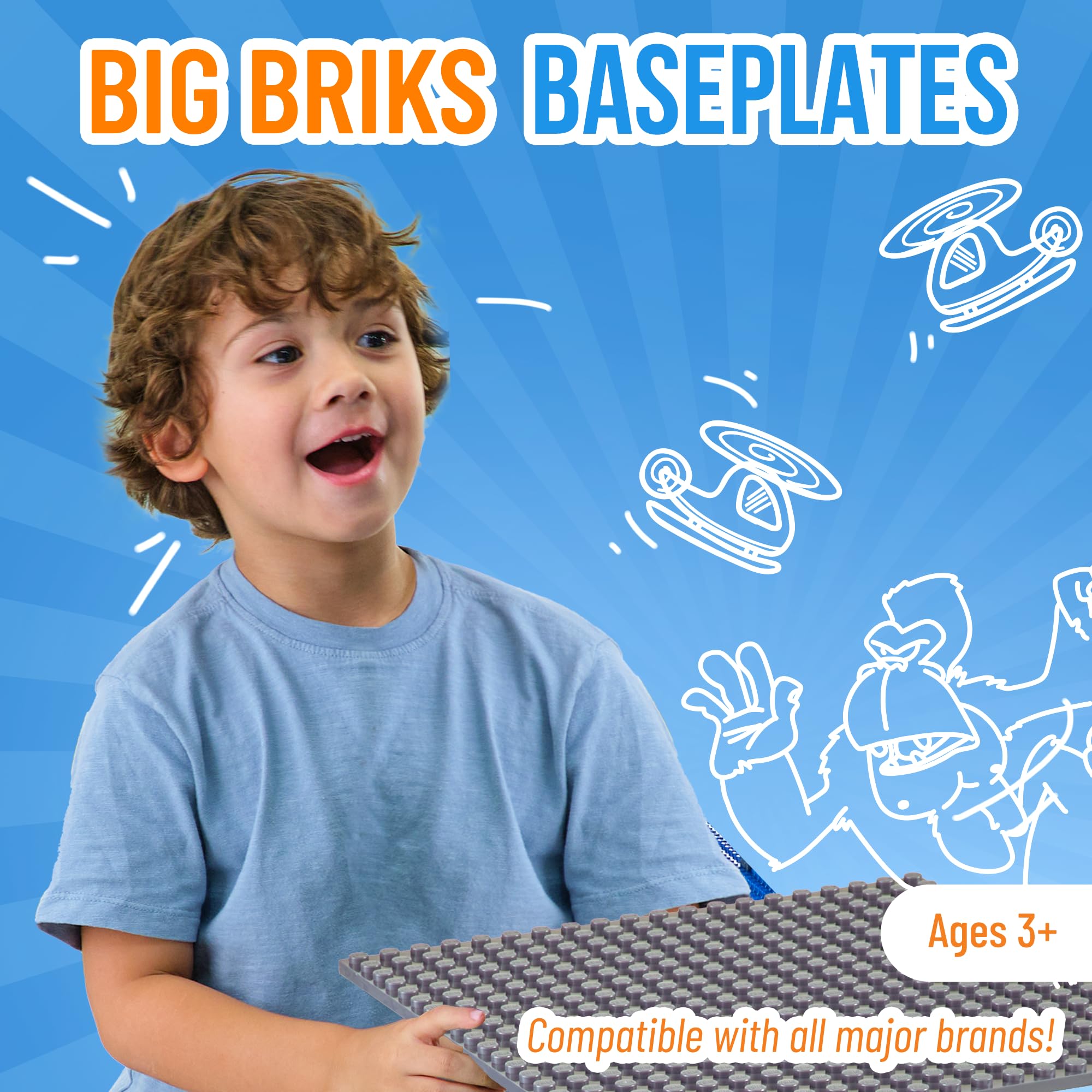 Strictly Briks Compatible with Lego Classic Big Briks Stackable Baseplates, Large Pegs for Ages 3 and Up, 100% Compatible with All Major Brands, Grey, 1 Piece, 13.75" x 16.25" Inches