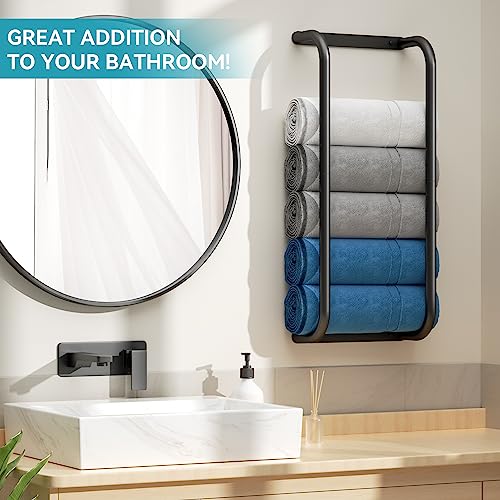 Towel Racks for Bathroom, 30 Inch Stainless Steel Wall Mounted Towel Rack, Bath Towel Holder Wall Towel Rack for Rolled Towels, Modern Bathroom Organizer for Small Space Bathroom Towel Storage - Black