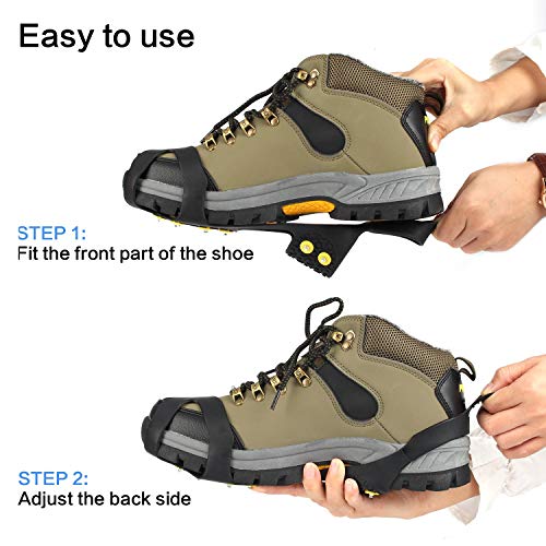 EONPOW Ice Grips, Ice & Snow Grips Cleat Over Shoe/Boot Traction Cleat Rubber Spikes Anti Slip 10 Steel Studs Crampons Slip-on Stretch Footwear (Size S)