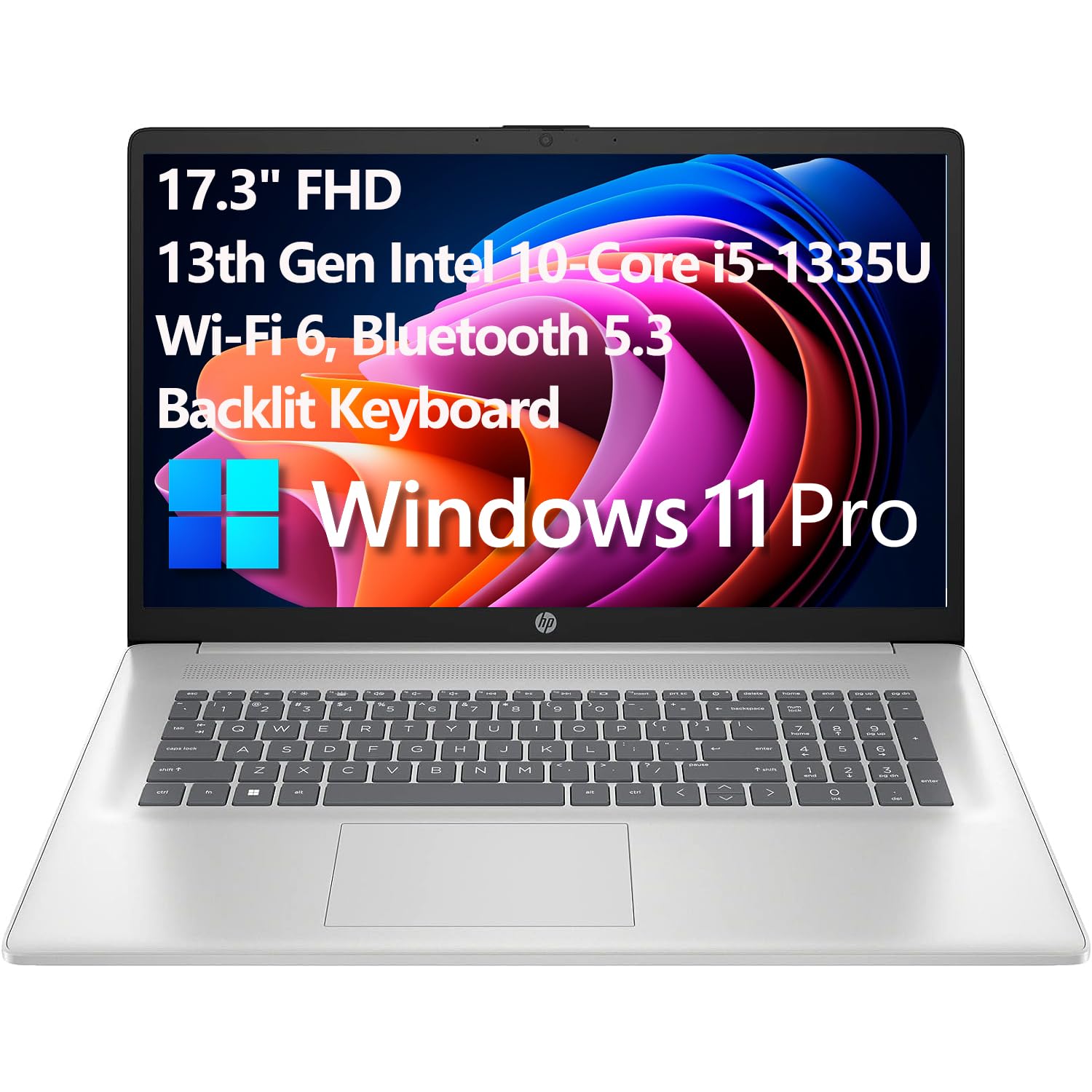 HP 17 Laptop Computer, 17.3" FHD, 13th Gen Intel 10-Core i5-1335U CPU (Beat i7-1270P), 4GB DDR4 RAM, 128GB PCIe SSD, Intel Iris Xe Graphics, WiFi 6, BT 5.3, Backlit Keyboard, Windows 11 Pro, Tichange