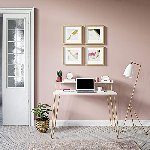 Haven Retro Riser, Desk, White with Gold Legs
