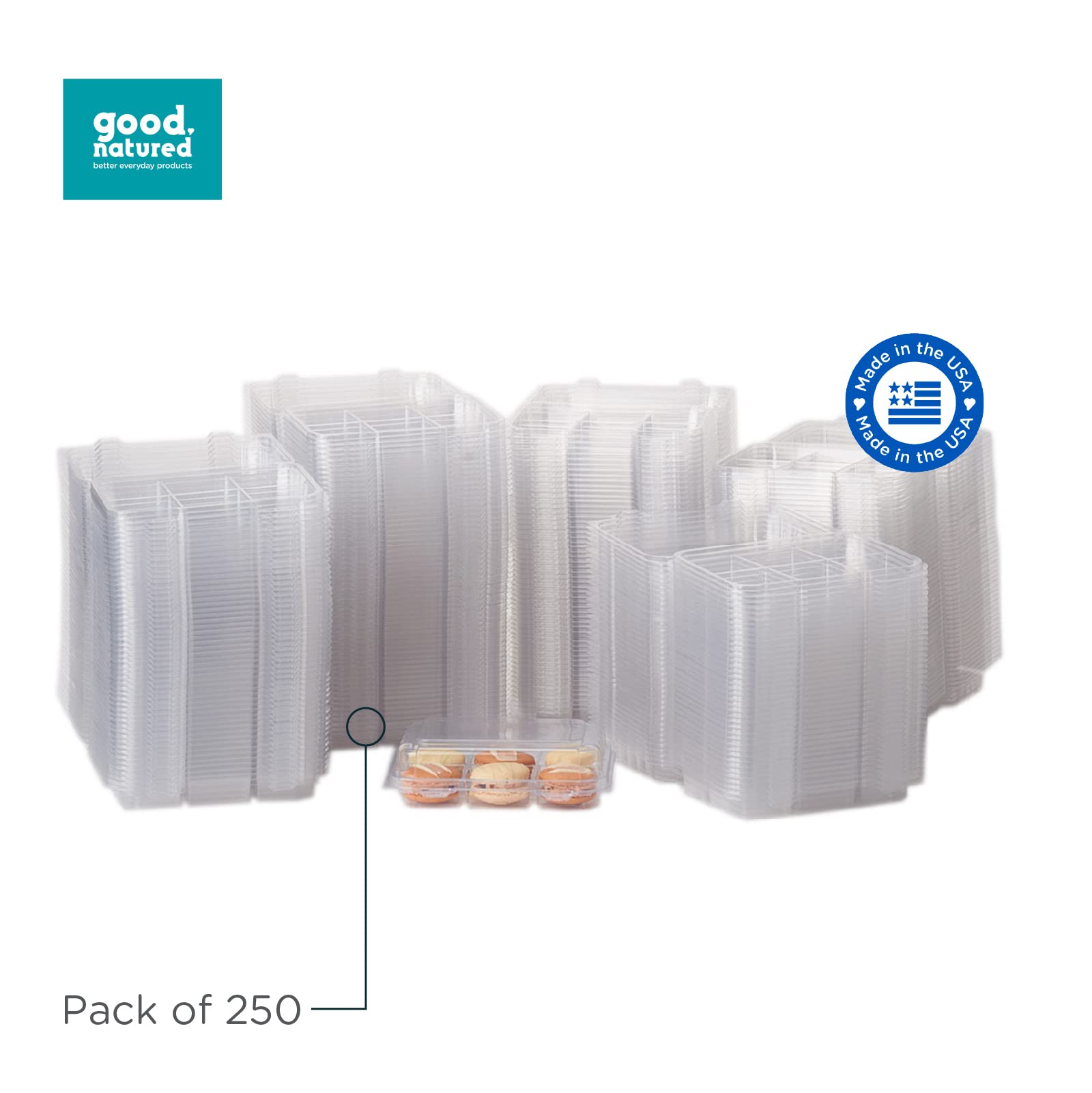 good natured Macaron Alternative Plastic Container Pack of 250, 6 Compartment Food Storage for Macaron Display, Candy & Cookie Packaging - Ideal for Parties & Events