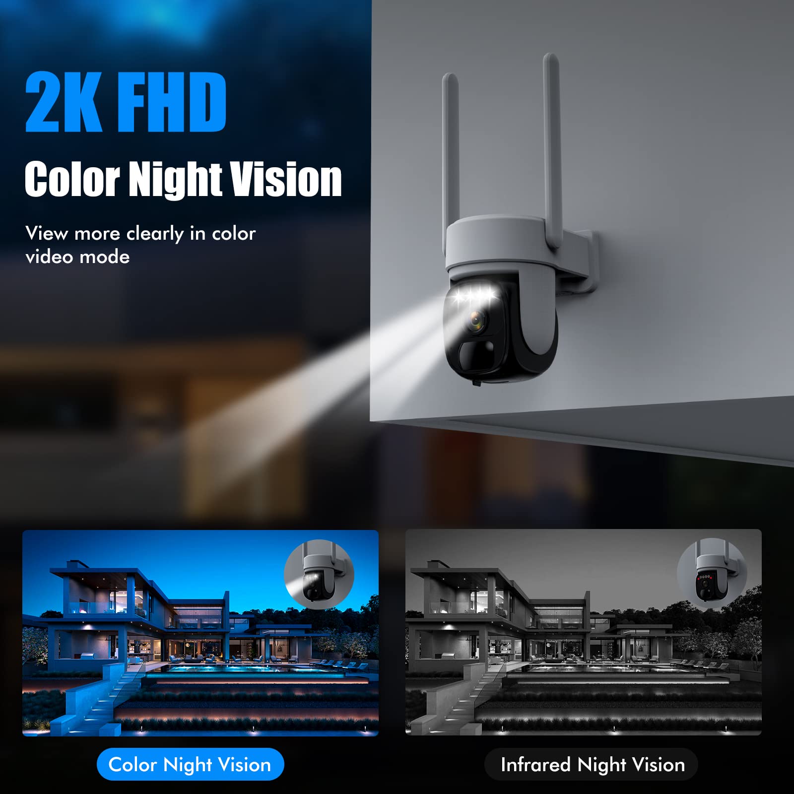 Hawkray Solar Security Cameras Wireless Outdoor ，2K 360° View Pan Tilt Low Power Consumption WiFi Security Cameras with AI Motion Detection, Two-Way Audio,Color Night Vision