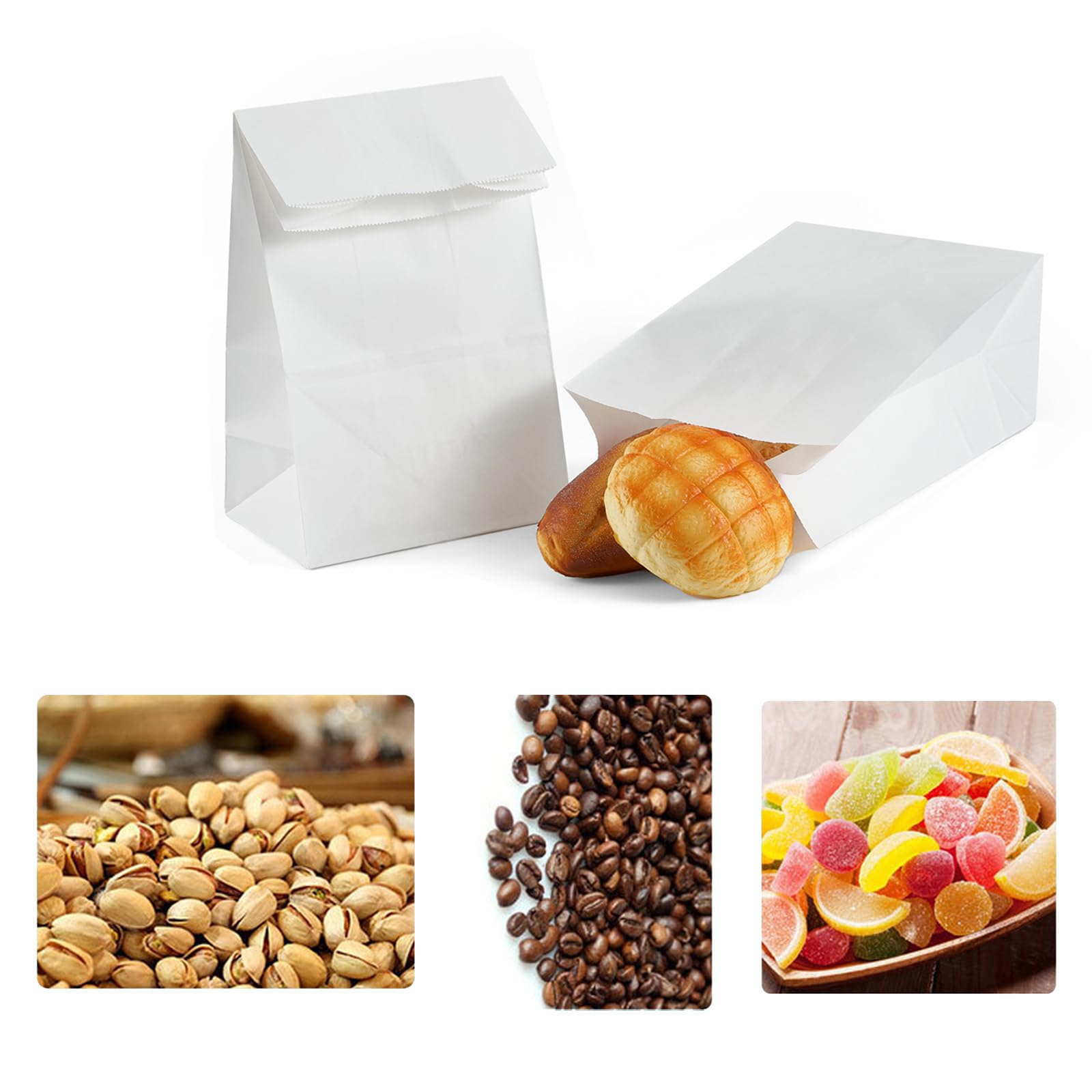 LOOKSGO 40pcs 6lb 5.9x3.5x11 Inches White Paper Lunch Bags Small Kraft Paper Bags